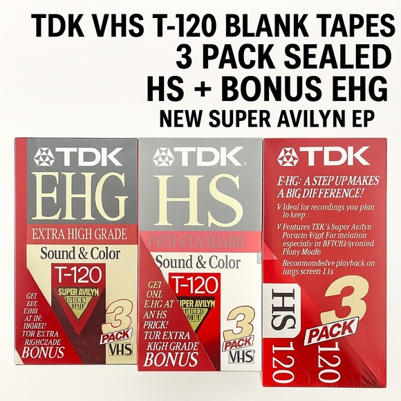 TDK | Cameras, Photo & Video | Tdk Vhs T2 Blank Tapes 3 Pack Sealed Hs ...